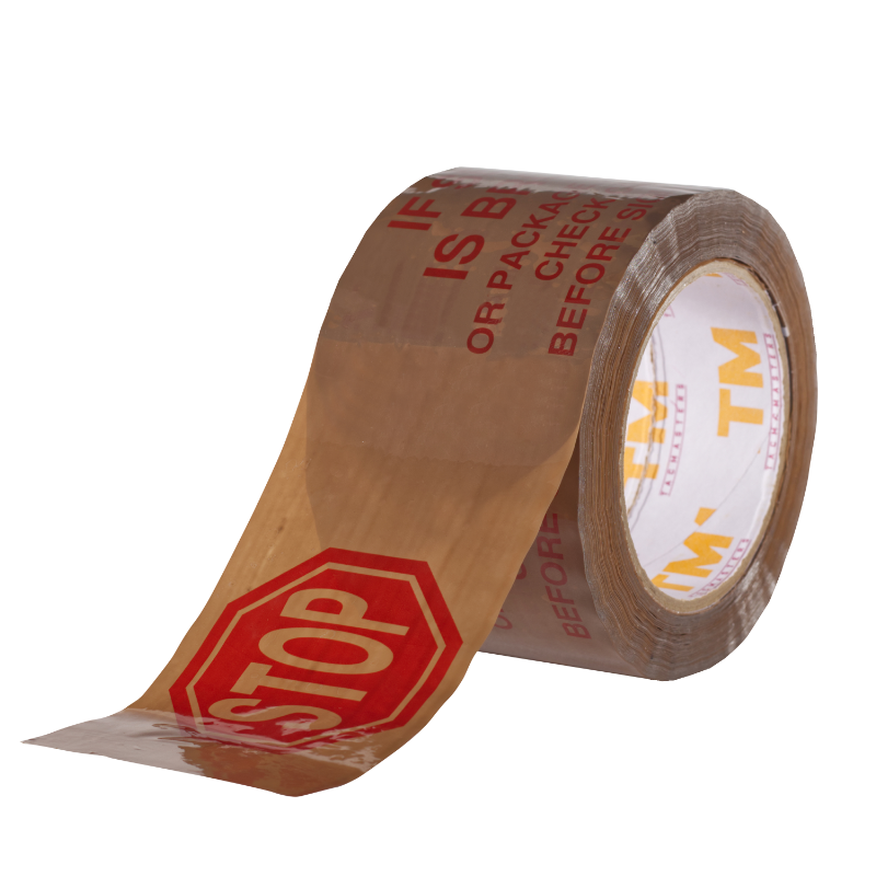 Tan Printed "STOP" Tape 3"x110 yds. - Prime Packaging